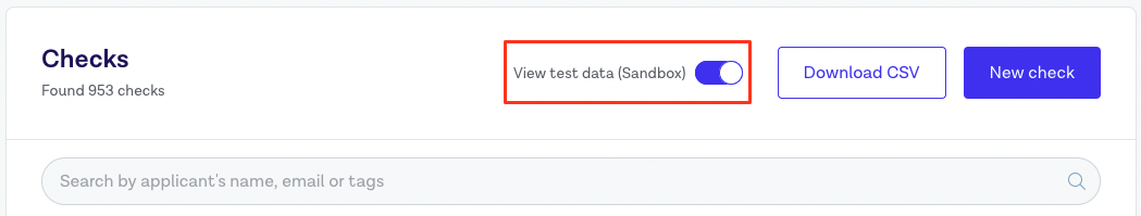 Dashboard - Testing Check Results using a Sandbox Environment