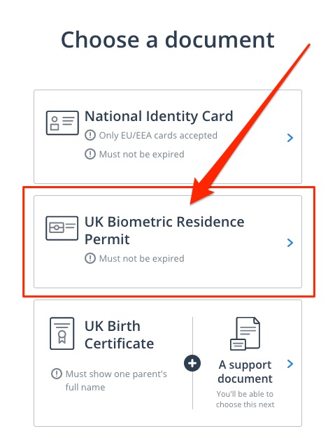Uploading a Biometric Residence Permit