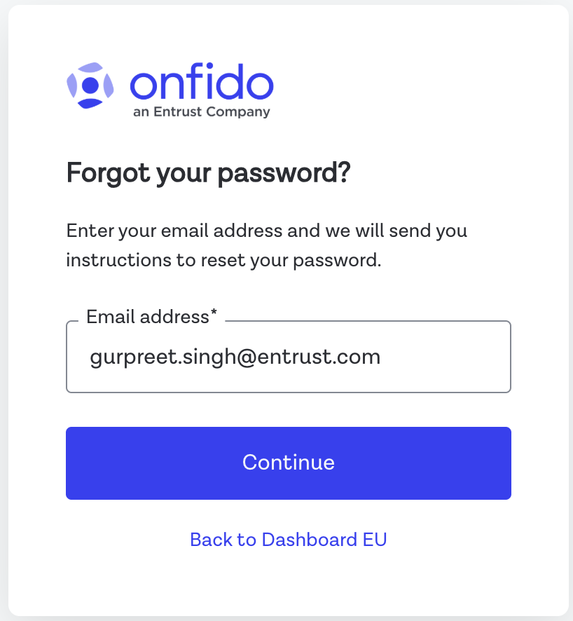 Dashboard - Password Reset